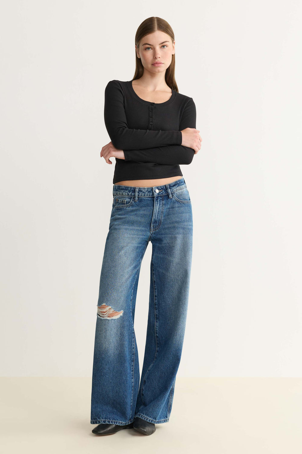 CJU Low Slung Baggy - Blue Mid-Rise Wide Leg Jeans with 31" Inseam